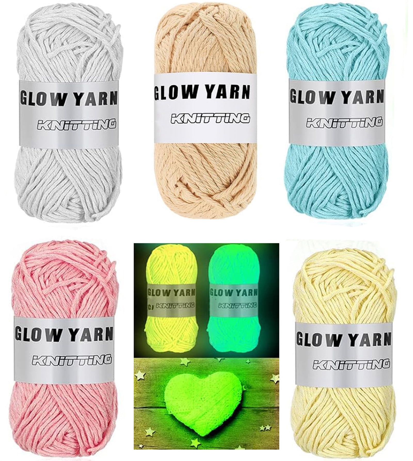 5 Rolls Glow in The Dark Yarn,Happon 49 yd Per Roll DIY Glow Yarn ...
