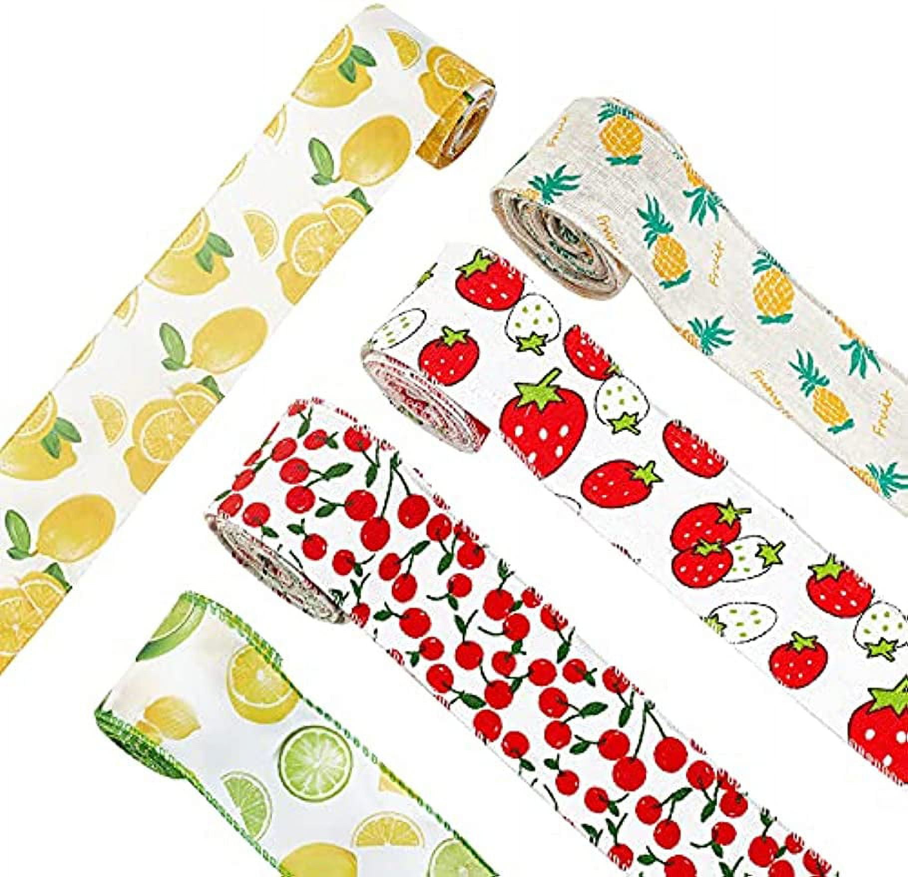 5 Rolls Single Face Ribbon 2-12 6 Yds Fruits Patterns Printed Ribbons ...