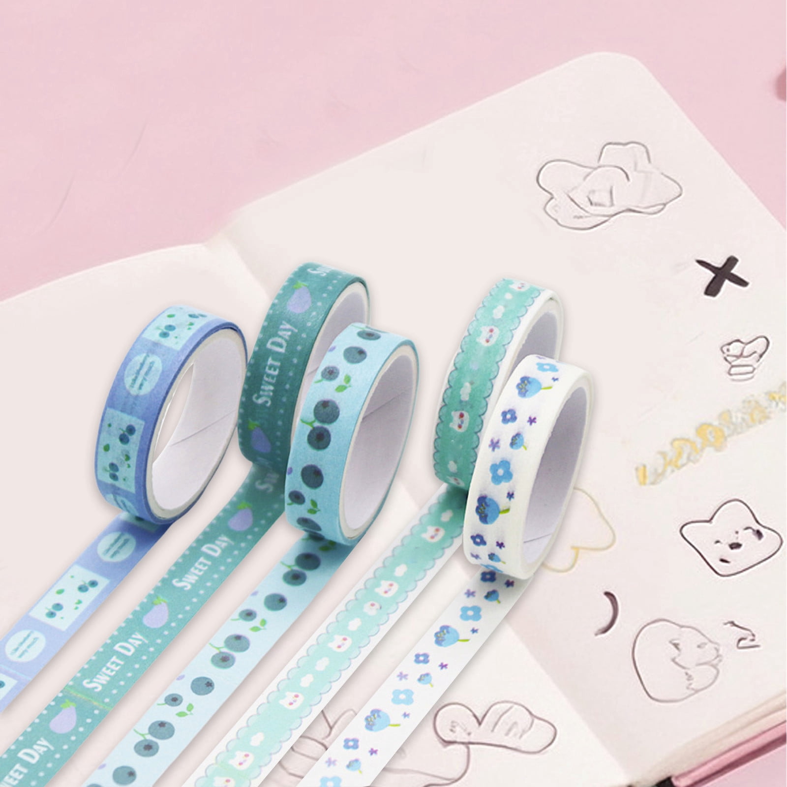 5 Rolls Washi Masking Tape,Creative Basic Skinny Masking Decorative ...