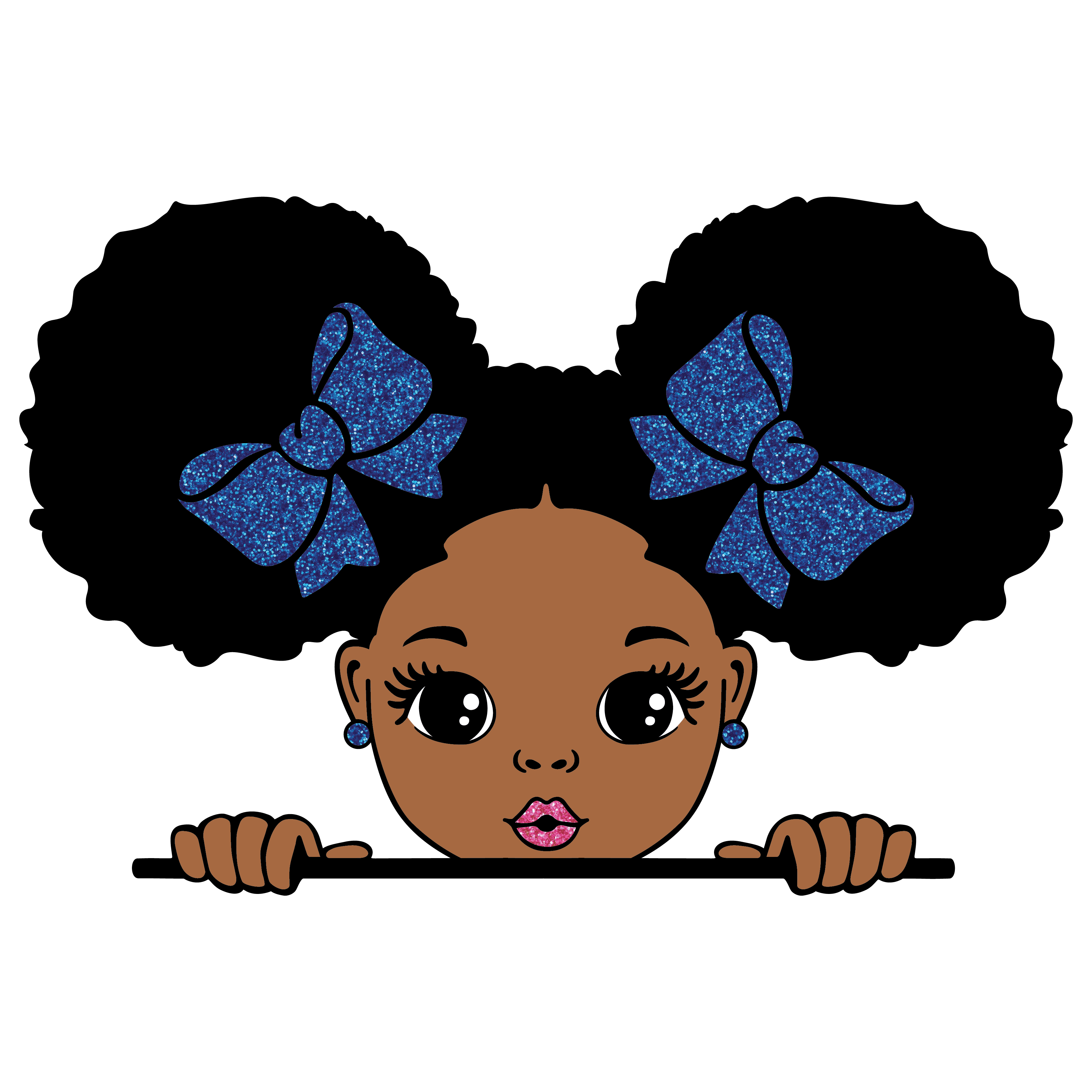 5" Round Pre-Cut Cartoon African American Girl With Blue Earrings ...