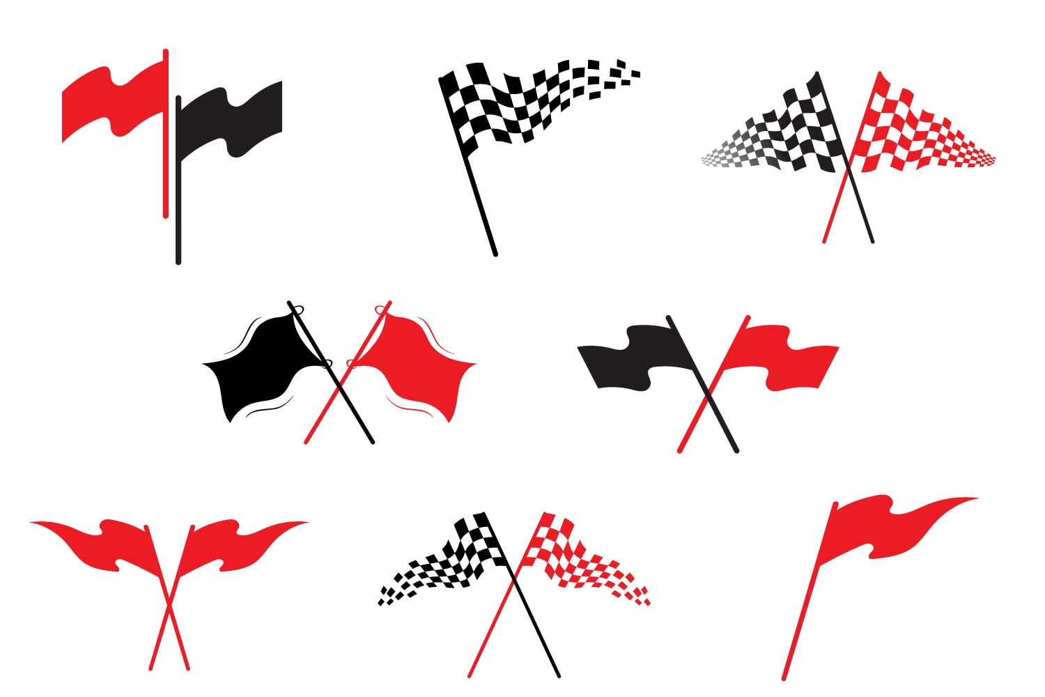 5" Round Pre-Cut Red, White & Black Checkered & Solid Racing Flags ...