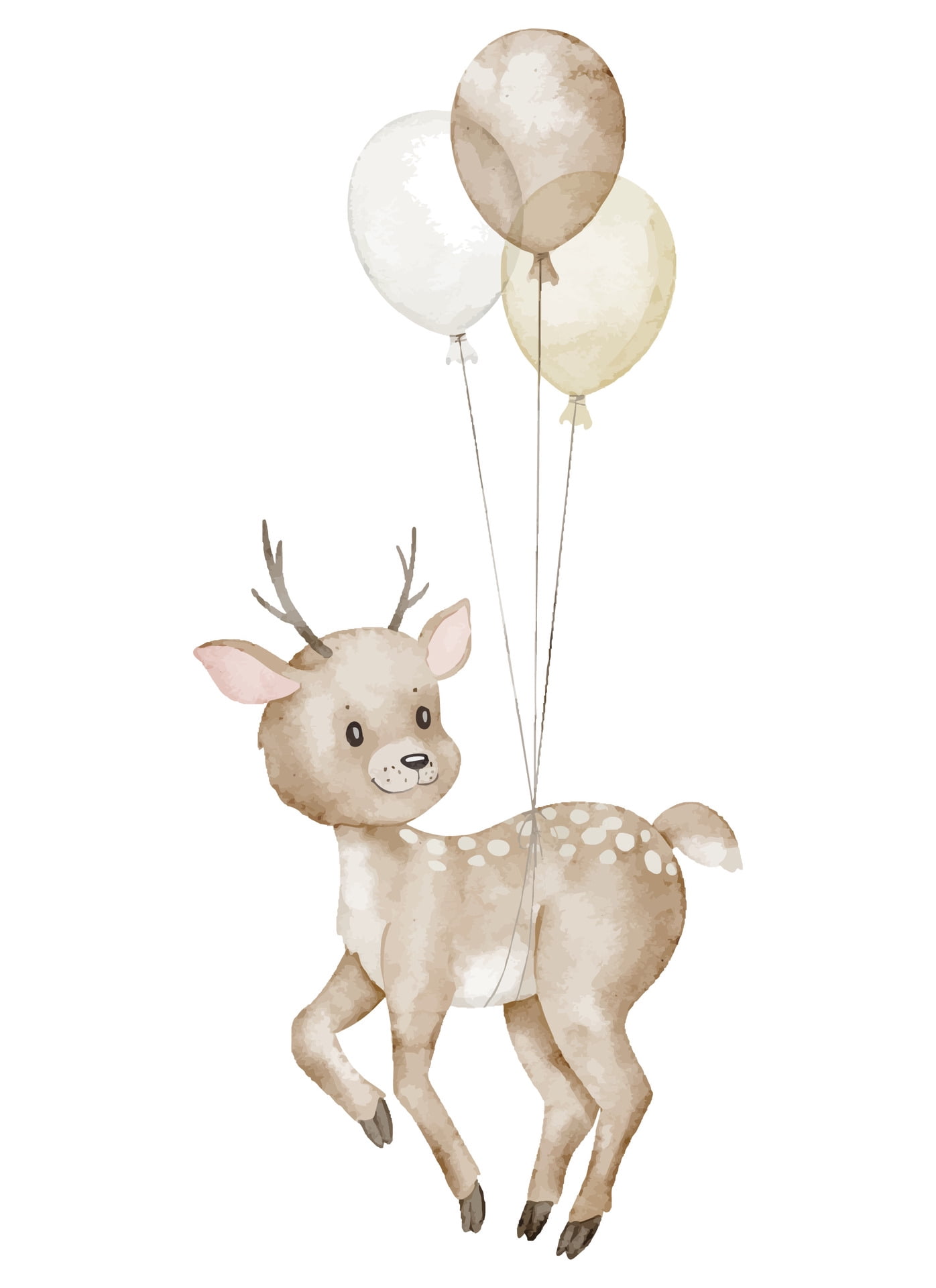 5" Round Pre-Cut Watercolor Baby Deer With Balloons Perfect For Boho ...