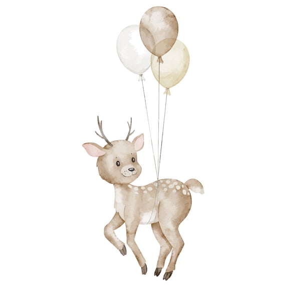 5" Round Pre-Cut Watercolor Baby Deer With Balloons Perfect For Boho ...
