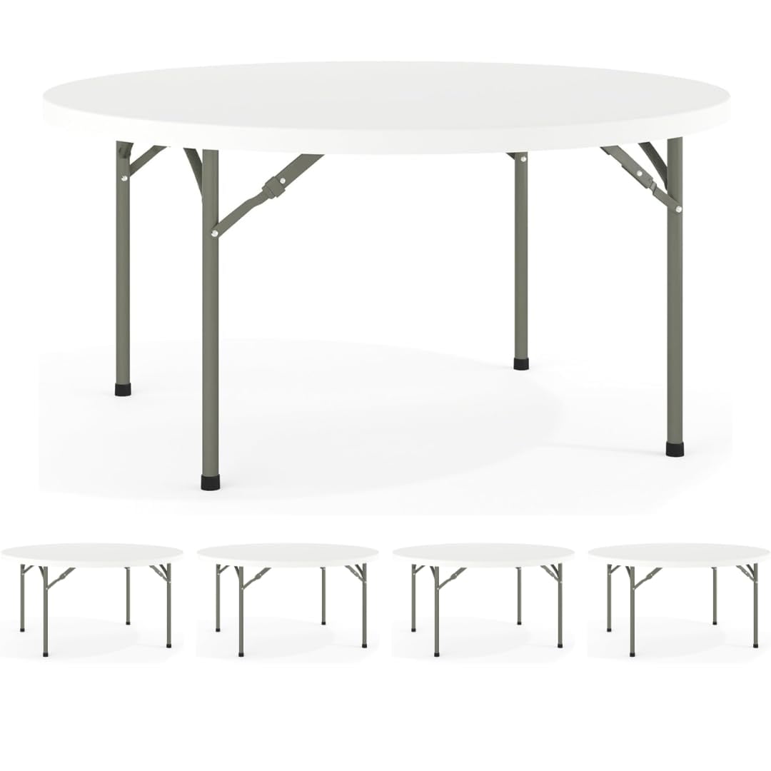 5' Round White Plastic Non-Folding Table - All-Occasion Plastic Folding ...