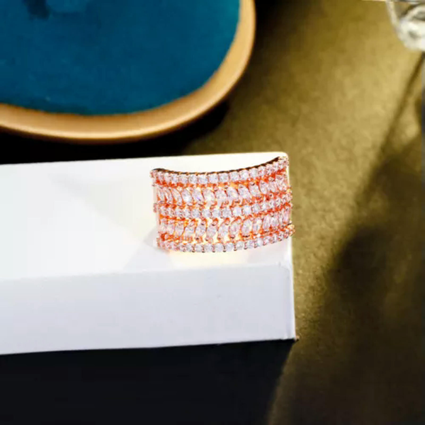 5 Row Multilayer Rose Gold Plated Cubic Zirconia Crystal Big Wide ...