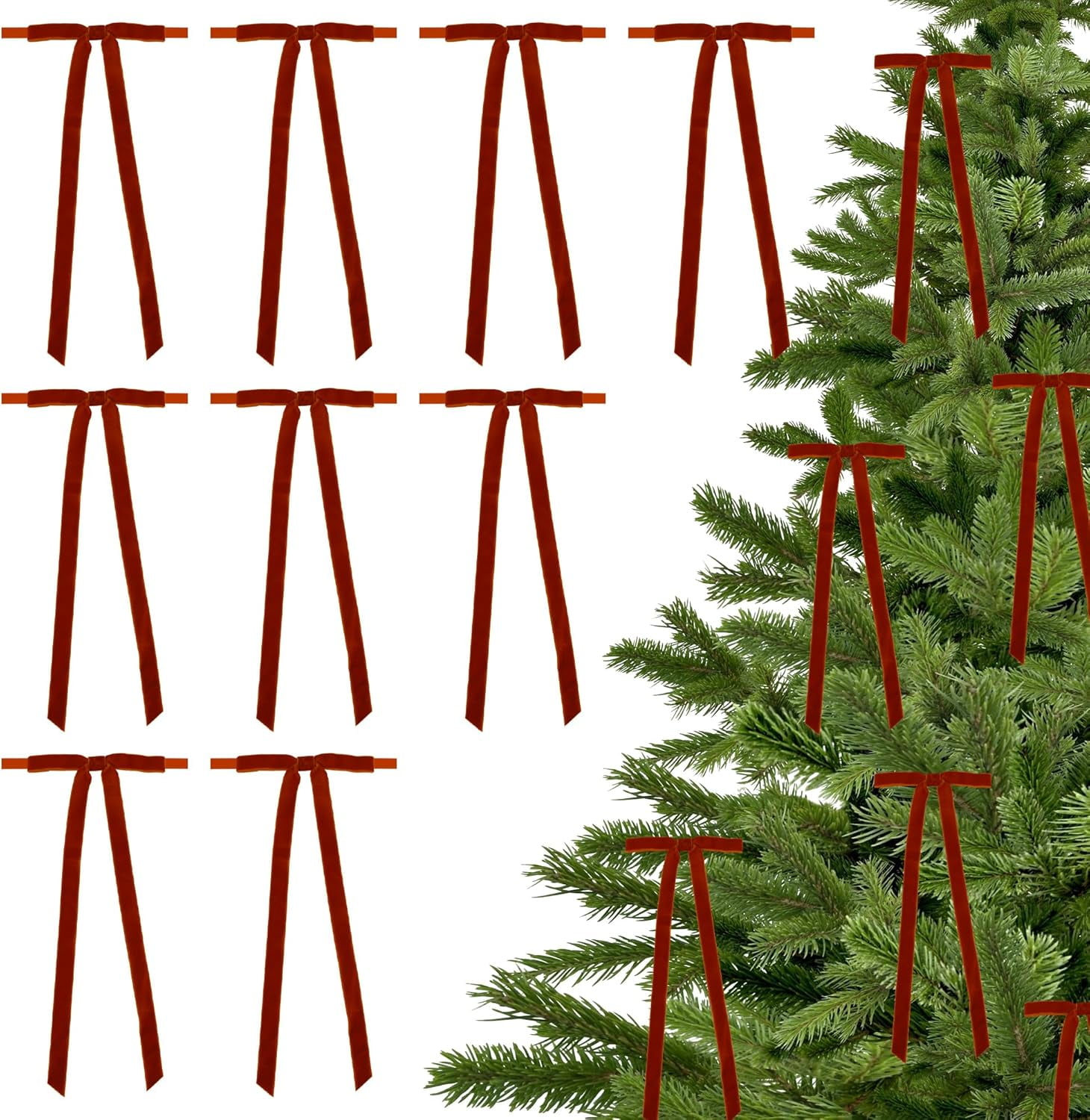 5'' Rust Red Bow with Long Tail, 24 Piece Velvet Christmas Bows for ...