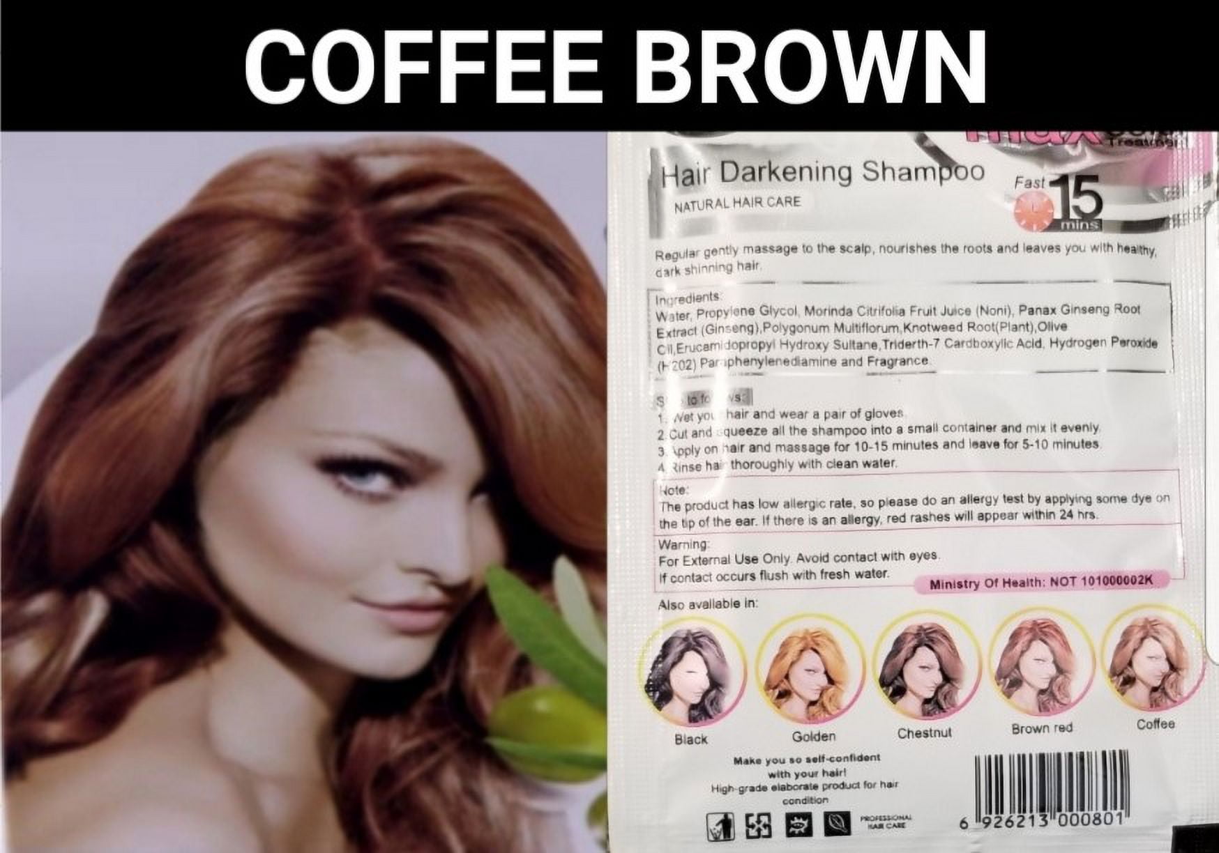 5 SACHETS COFFEE BROWN HERBAL HAIR DYE SHAMPOO-COLOR LAST UP TO 30 DAYS ...