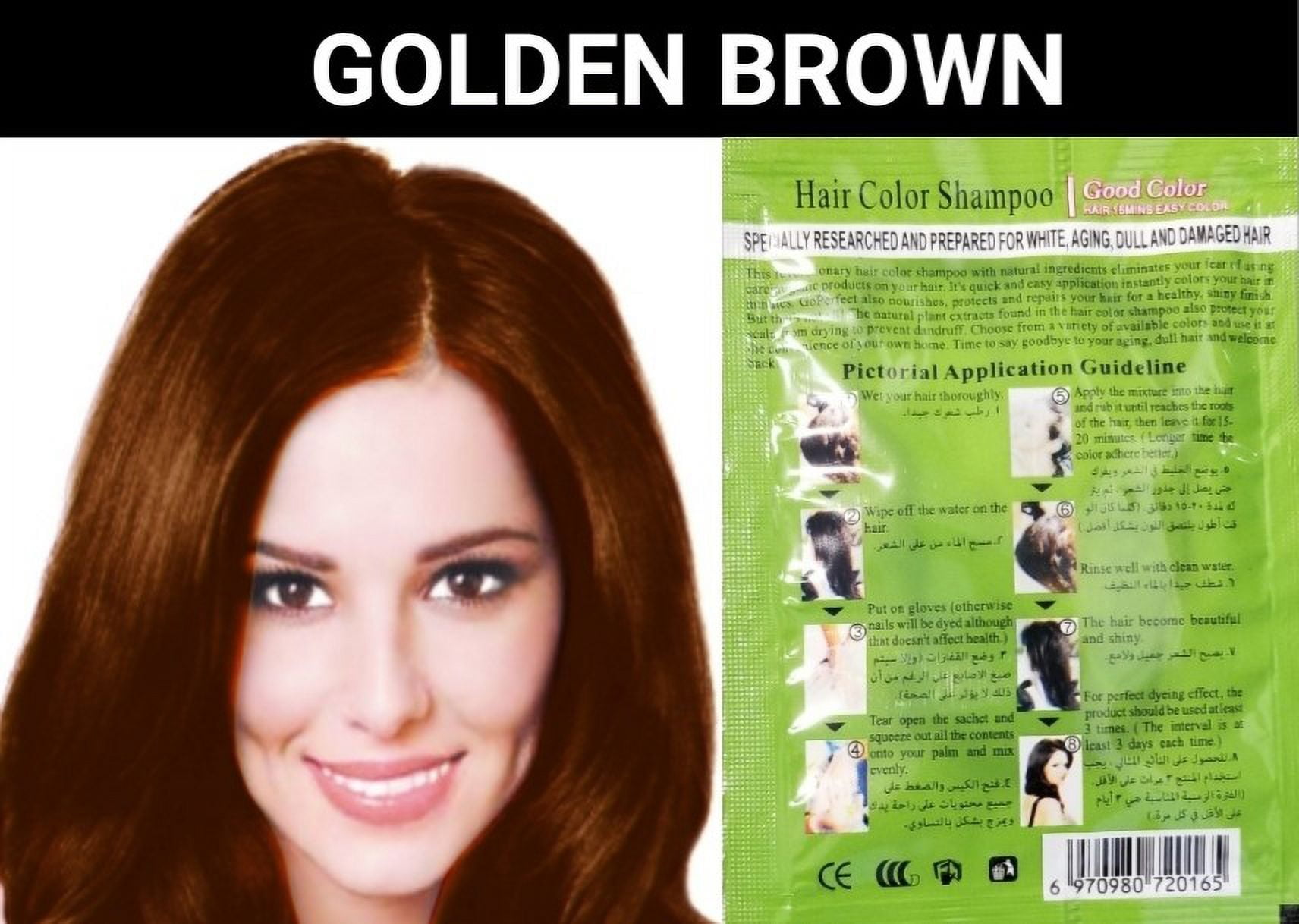 5 SACHETS GOLDEN BROWN HAIR DYE SHAMPOO-COLOR LAST UP TO 30 DAYS-GP ...