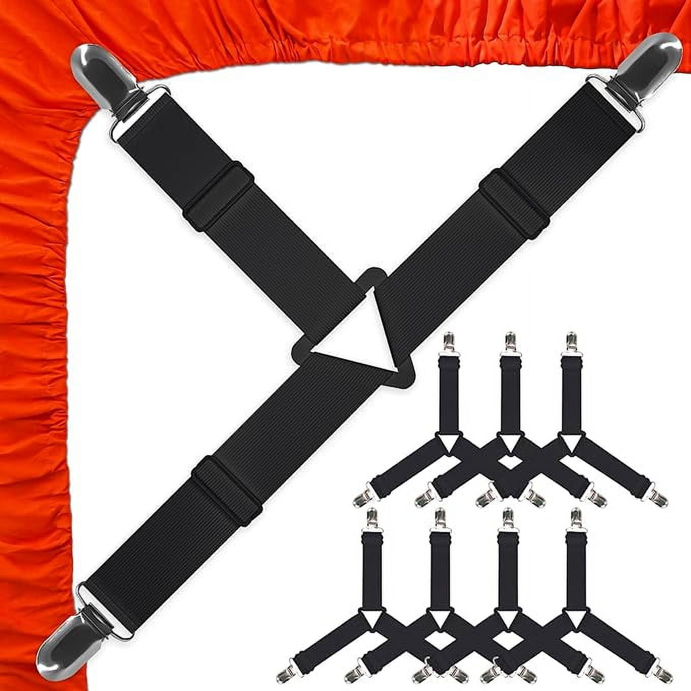 5 STARS UNITED Bed Sheet Straps Set, Elastic Fasteners with Metal Clips ...