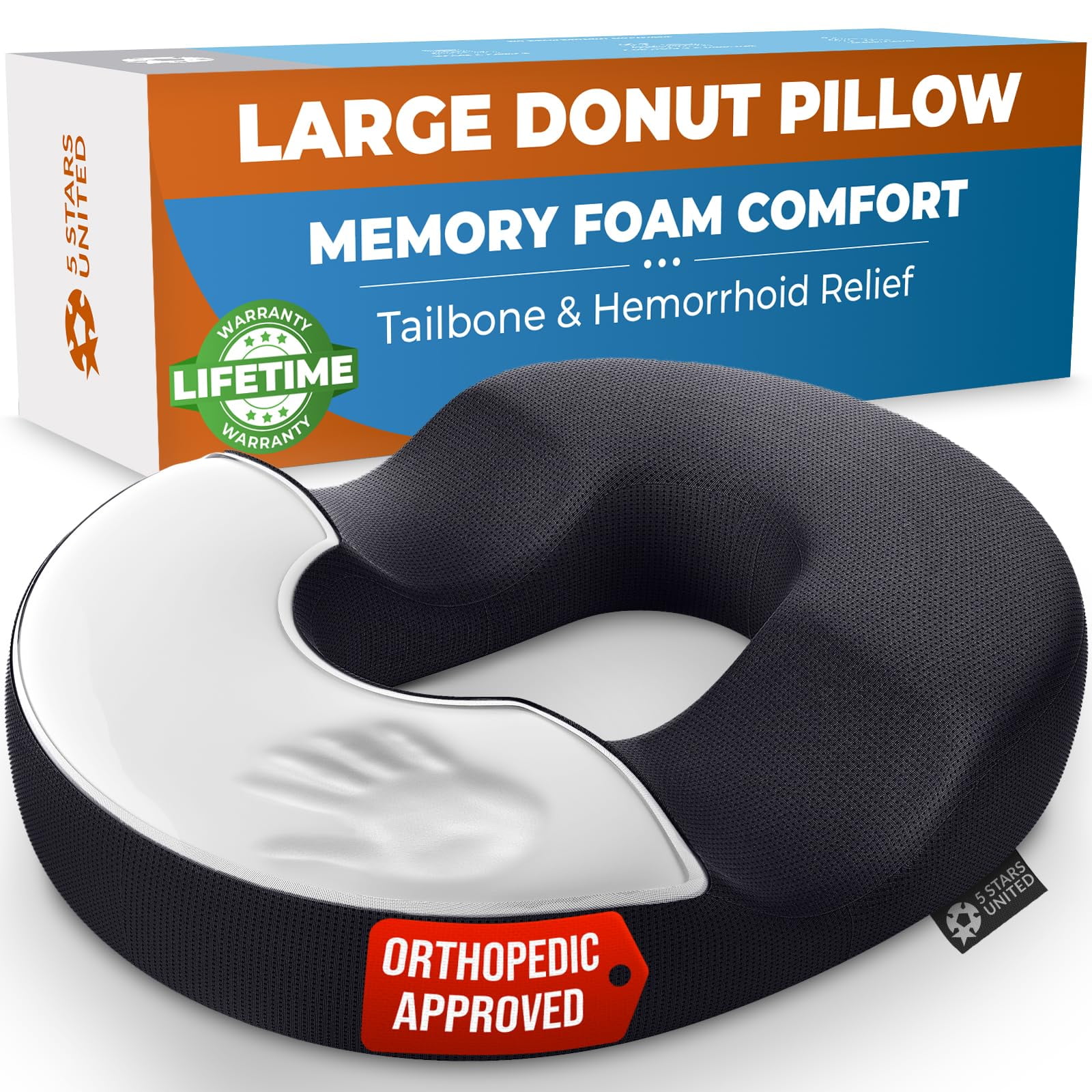 5 STARS UNITED Donut Pillow Hemorrhoid Tailbone Cushion â€“ Large ...