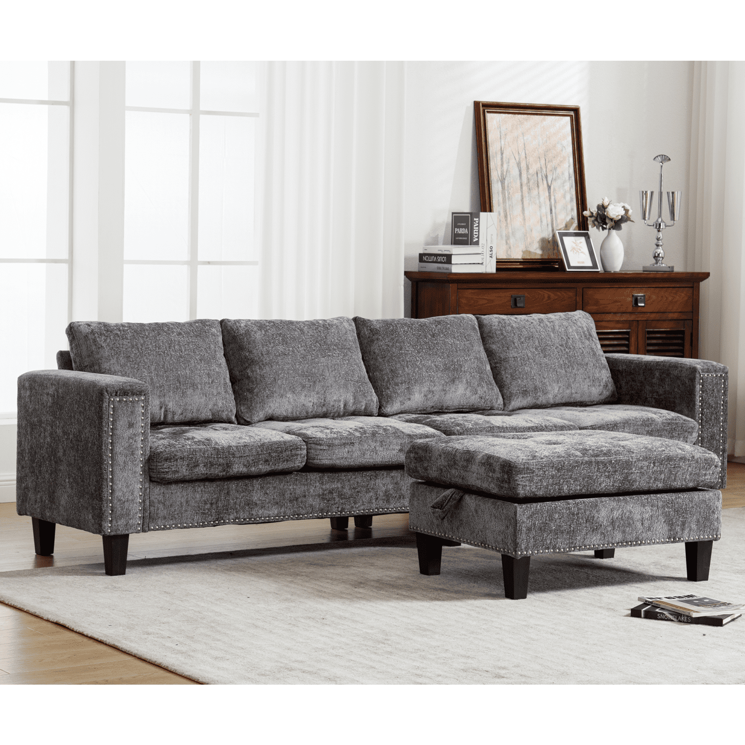 5 Seat Modular Sofa with Storage Ottoman, Convertible Sectional Sofa ...