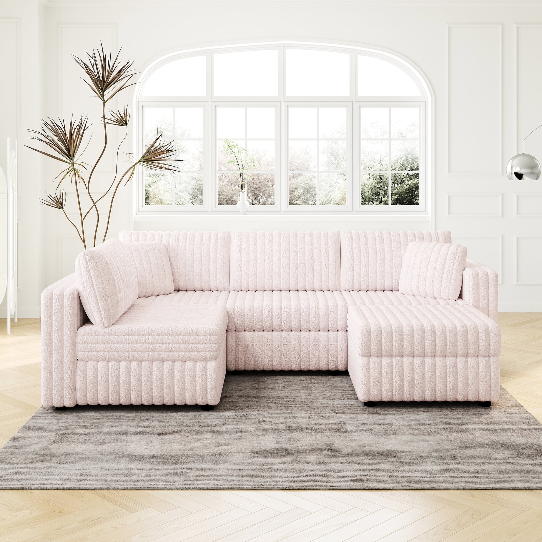 5 - Seat with Detachable Cushions - Multi - functional Sofa with Ottoman - Primary Living Space ...