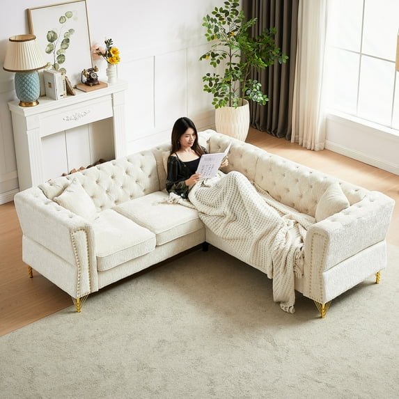 5 - Seater Chenille Piece - Tufted Buttons on Back and Arms - Indoor ...