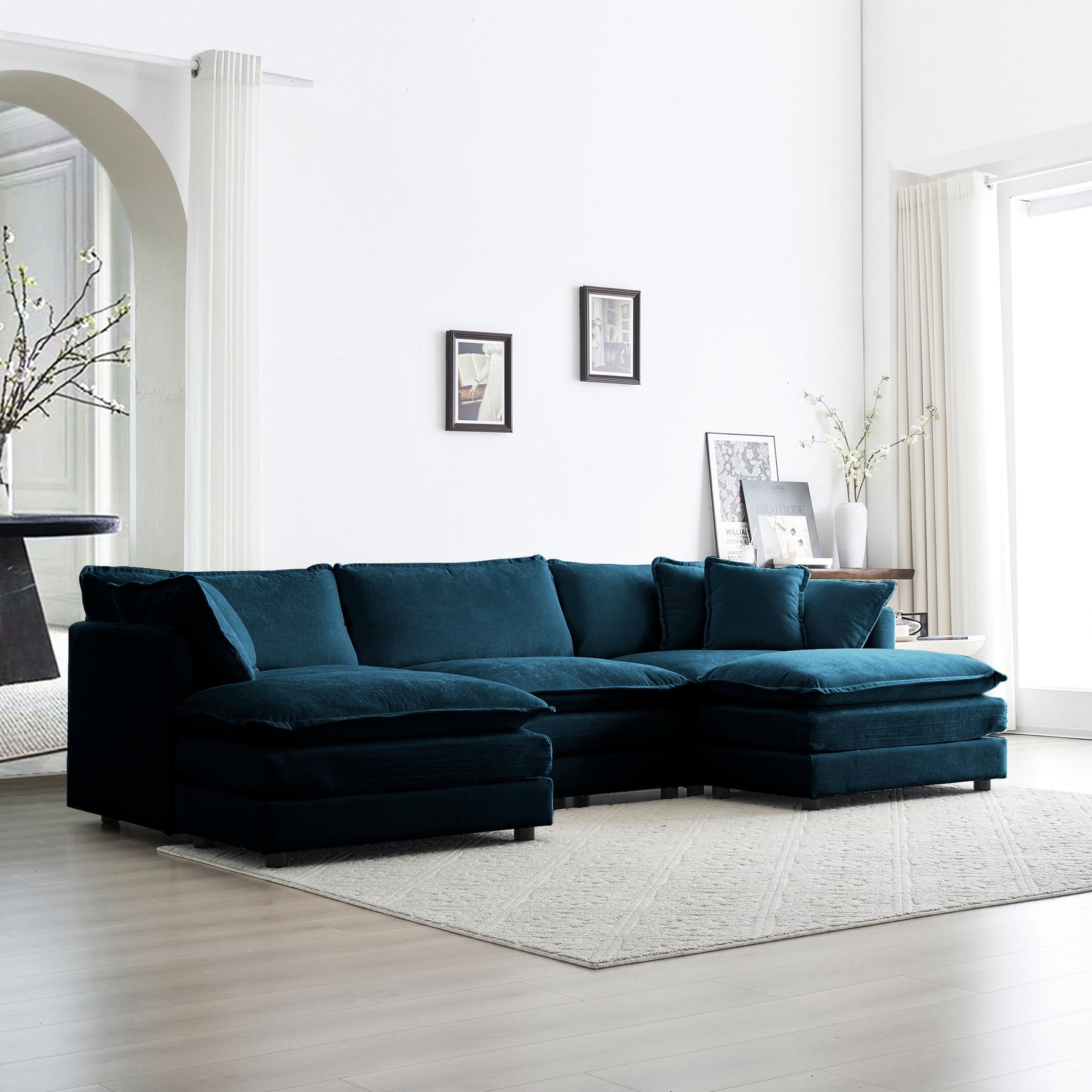5 - Seater Modular U - Shaped Corner Couch, Movable Sections, Blue ...