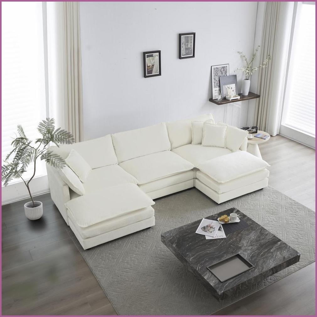 5-Seater U-Shaped Sectional Sofa with Reversible Footrest & 2 Ottomans ...