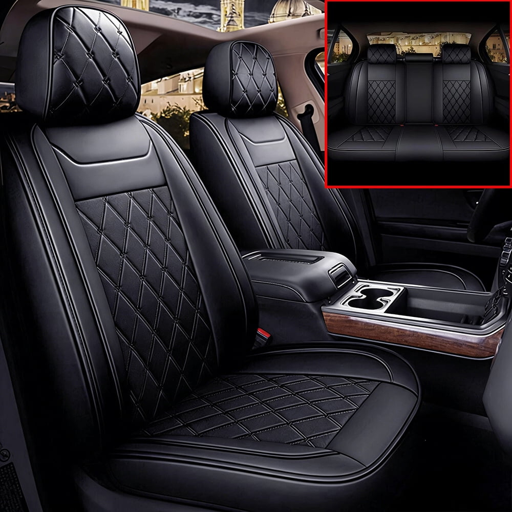5 Seats Front Rear Leather Seat Covers Set Black For 2013-2026 Toyota ...