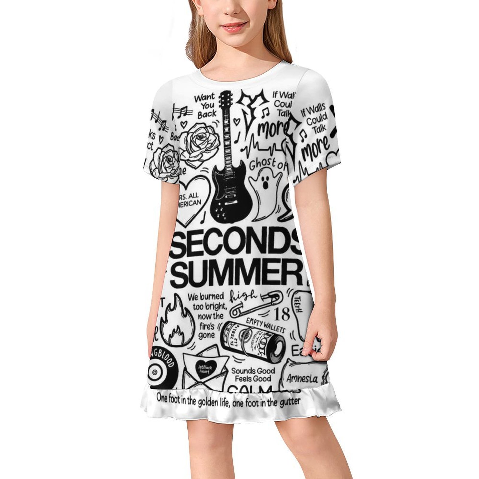 5 Seconds of Summer 5Sos Girls Short Sleeve Dress Casual Playwear Dress ...