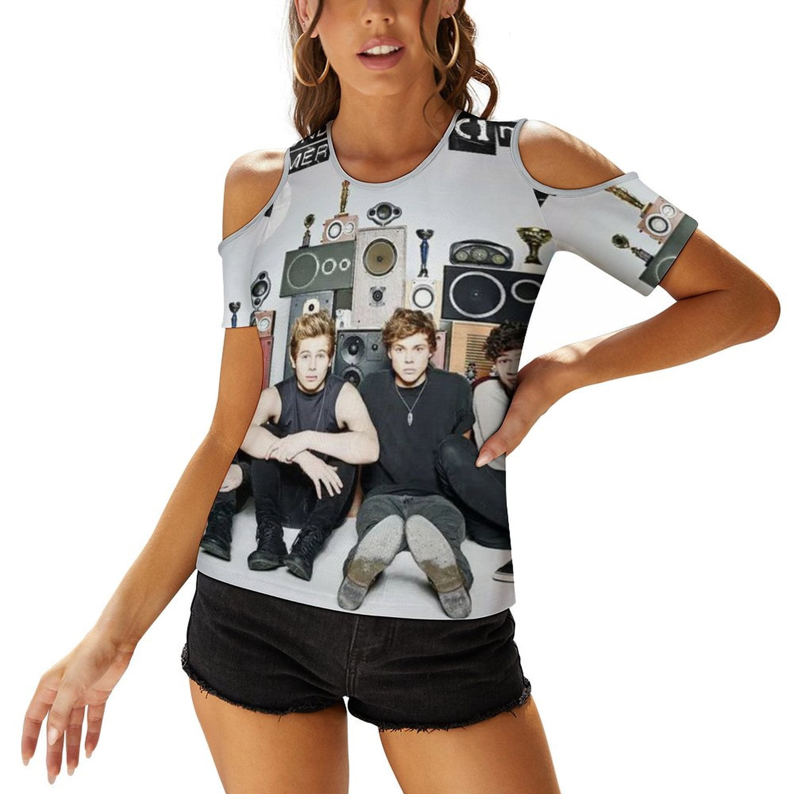 5 Seconds of Summer 5Sos Women's Fashion T-Shirt Off-Shoulder Crewneck ...