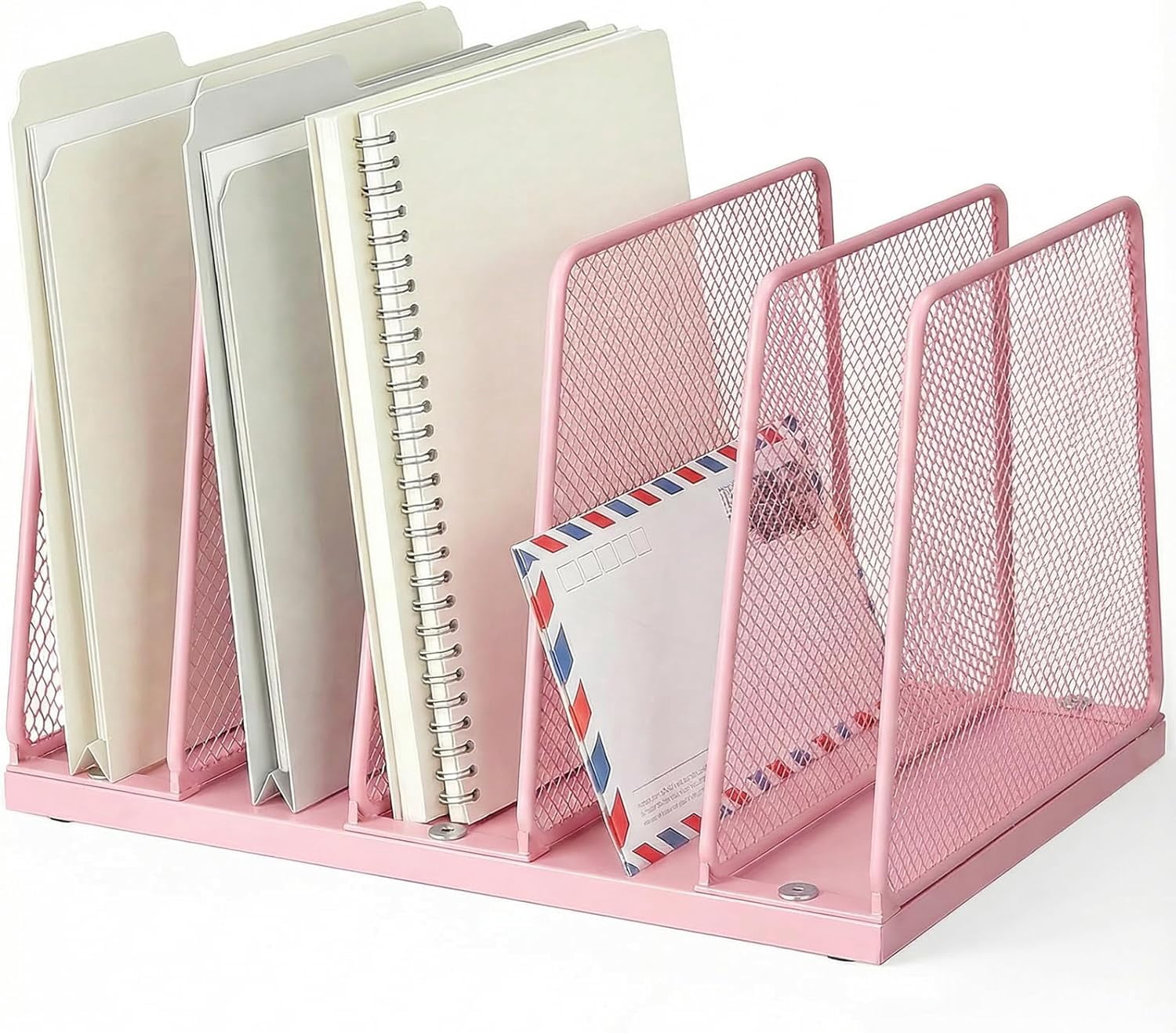 5-Section File Organizer for Desk, Wood Mesh Desktop File Organizer ...