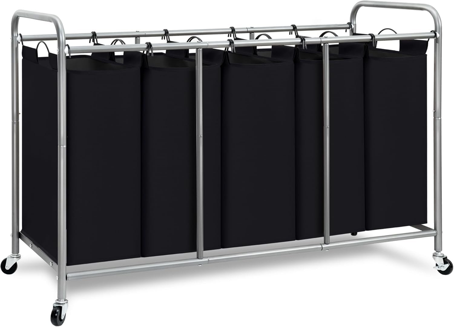 5 Section Laundry Sorter, 5 Bins Rolling Separator Laundry Basket ...