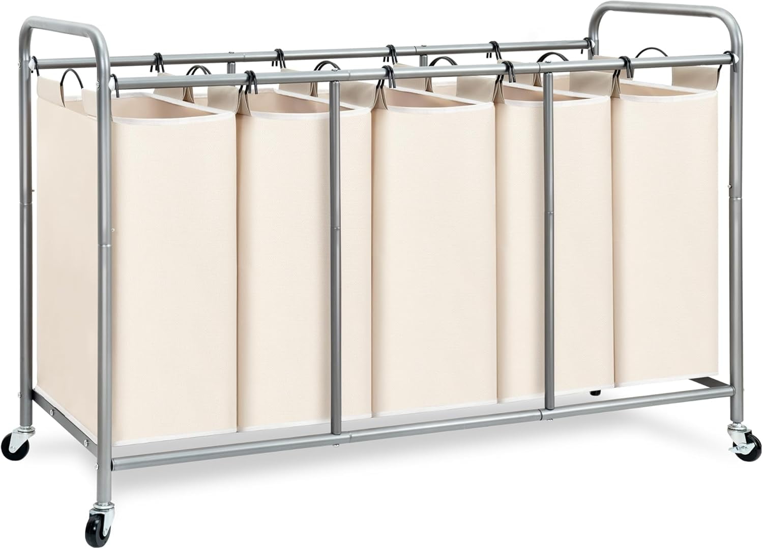 5 Section Laundry Sorter, 5 Bins Rolling Separator Laundry Basket ...