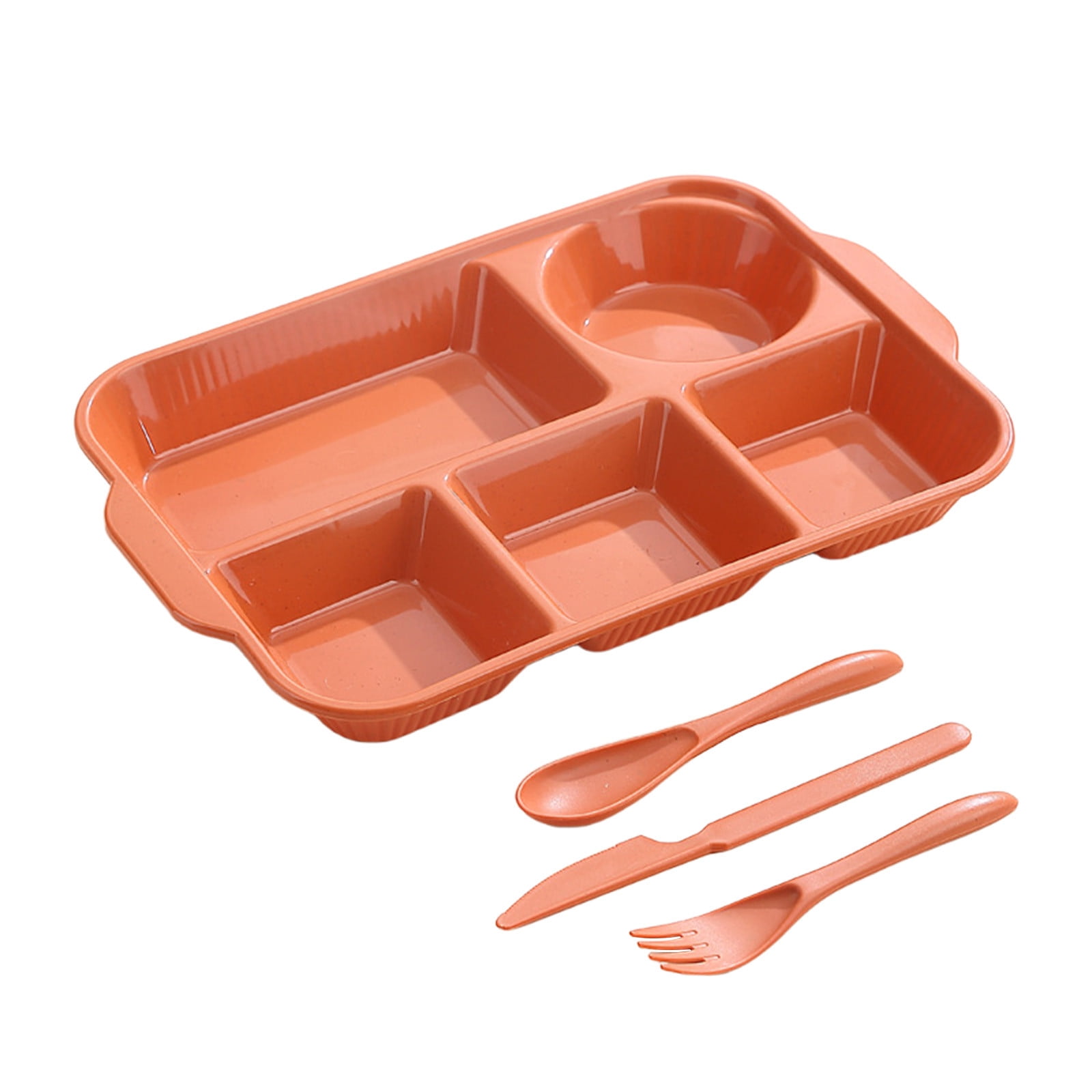 5-Section Meal Plate Set with Utensils, Plastic Microwave Safe Divided ...