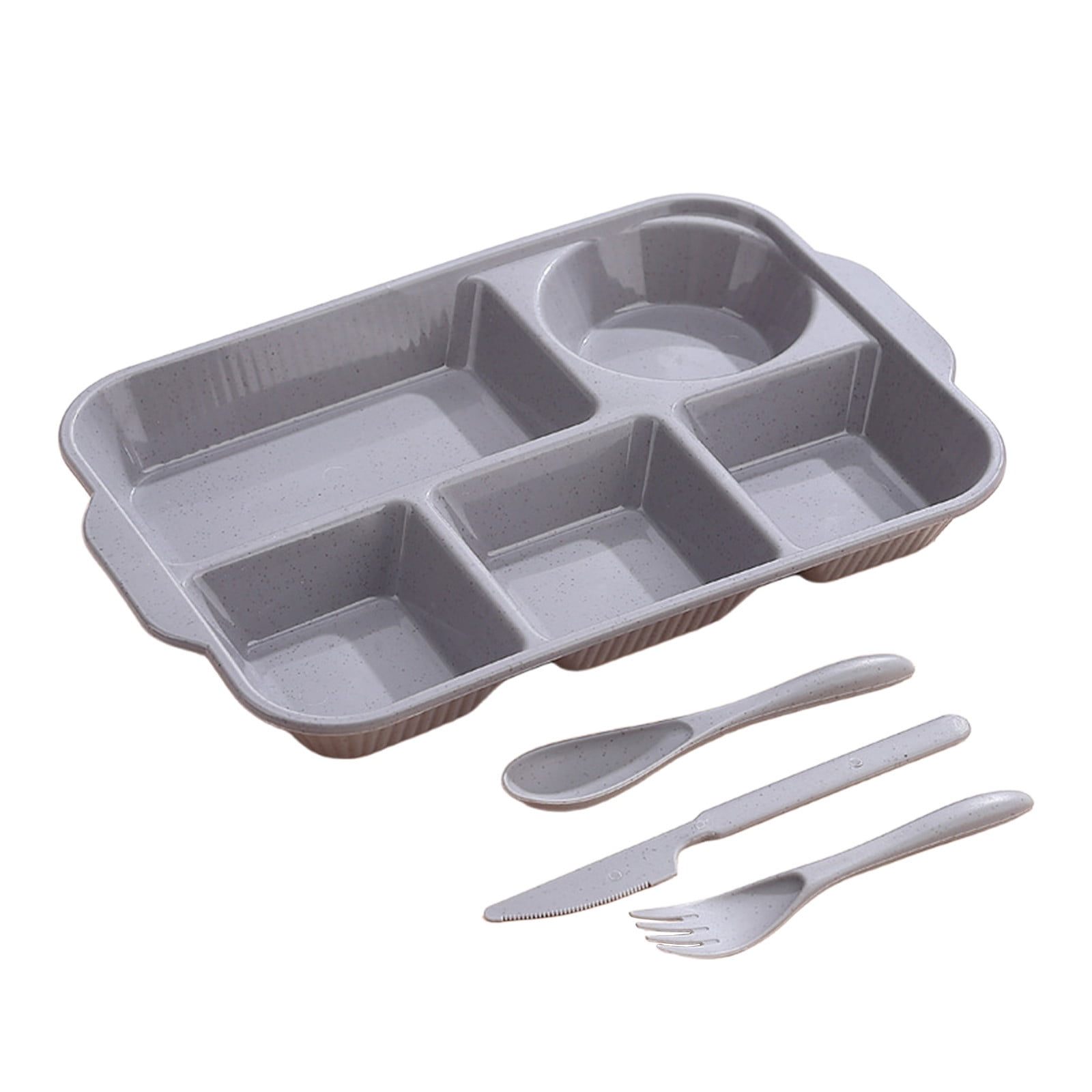 5-Section Meal Plate Set with Utensils, Plastic Microwave Safe Divided ...