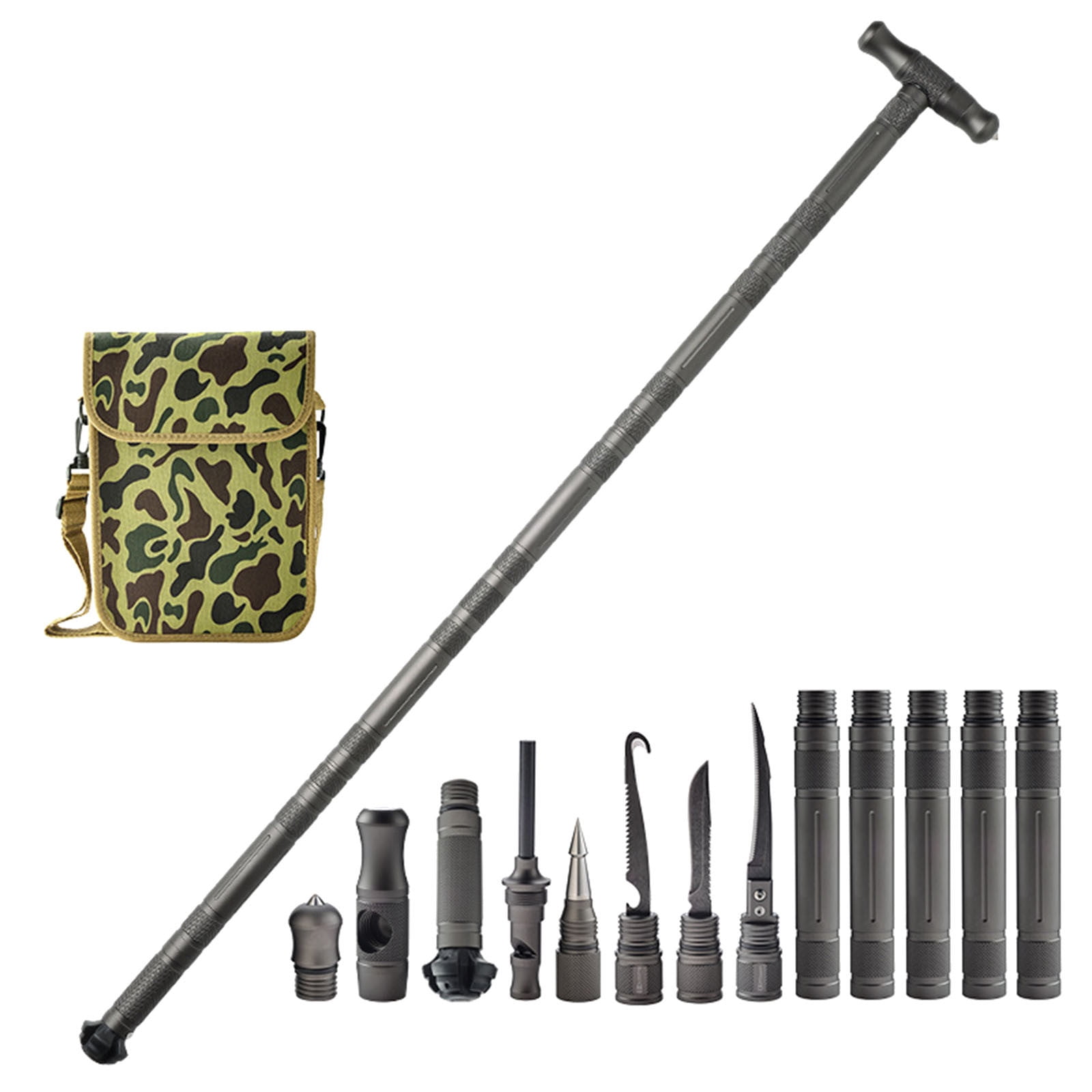 5-Section Multifunctional Trekking Pole with Built-In Tools - Modular ...