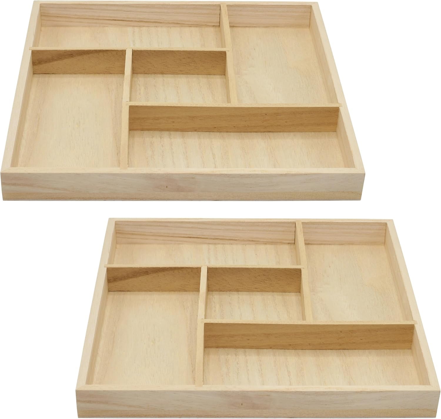 5 Section Wooden Trays – 10" × 10" Square Organizers with Compartments ...