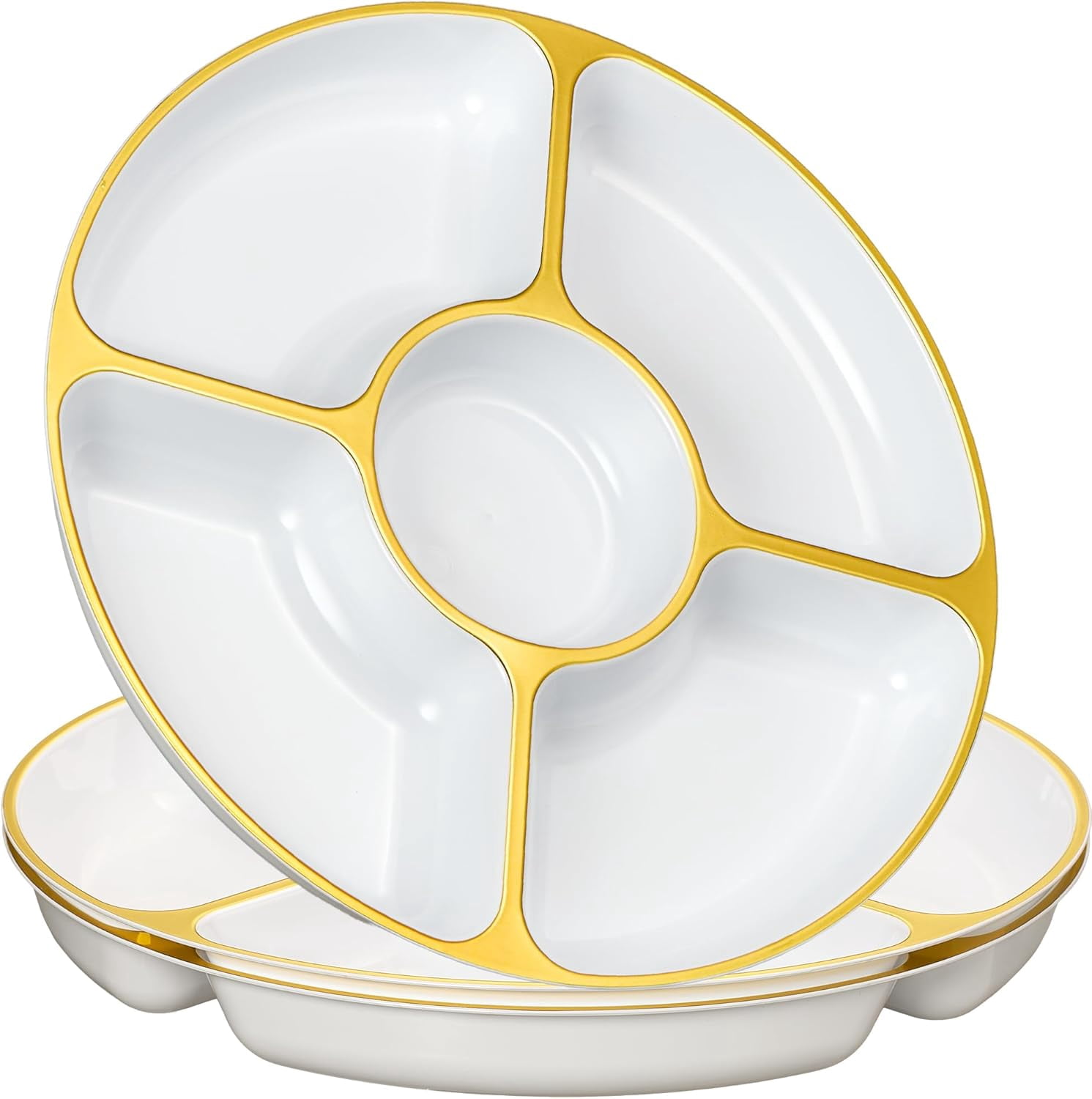 5 Sectional Round Plastic Heavy duty Serving Tray/Platters White With ...