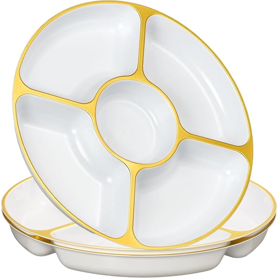5 Sectional Round Plastic Heavy duty Serving Tray/Platters White With ...