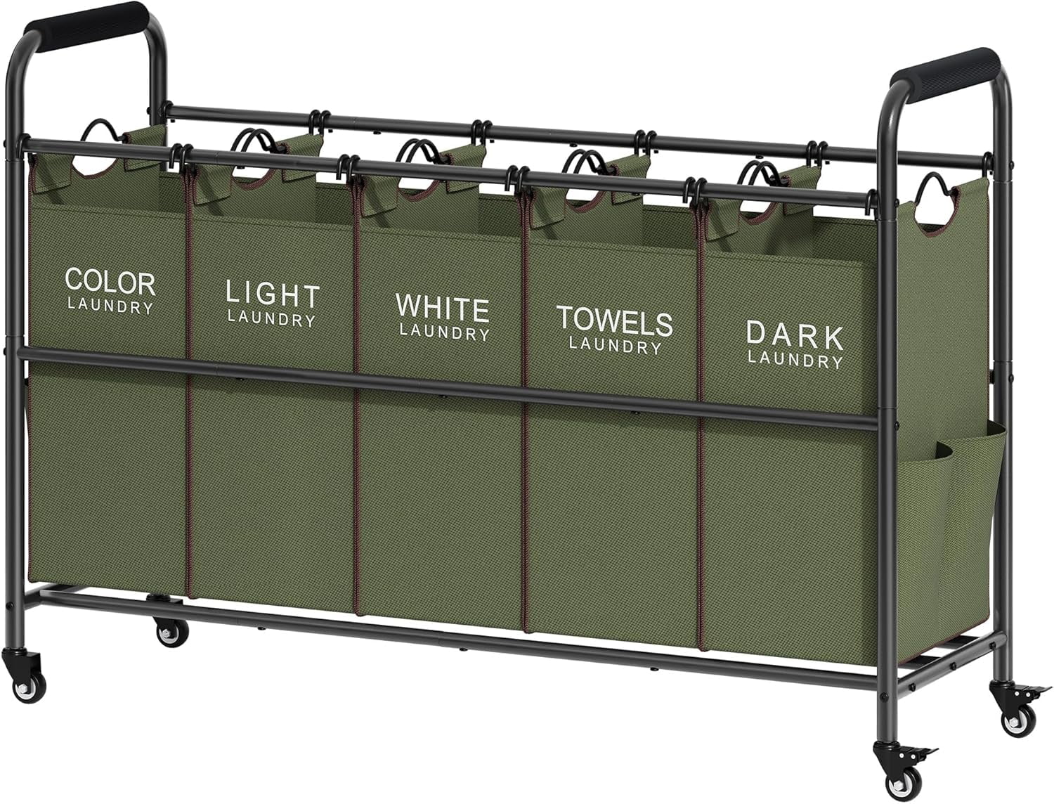 5 Sections Laundry Sorter, Laundry Hamper with Heavy Duty Lockable Wheels and Removable Bags, 5 ...