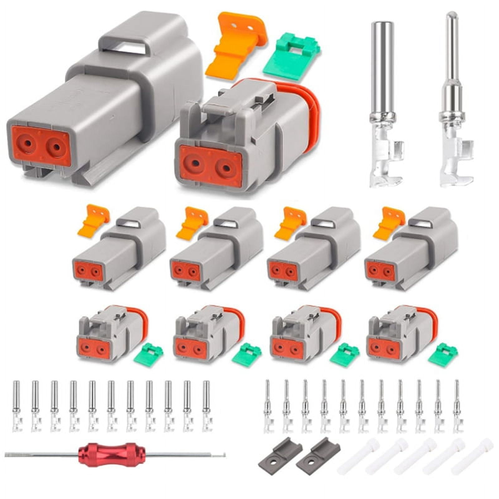 5 Set 2 Pin DT Connector Kit, Waterproof DT Connector, Size 16 Stamped ...
