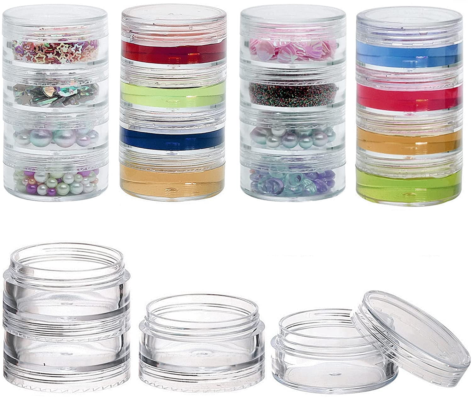 5 Set (20 Pieces) Stackable Cosmetic Containers with Screw Lids and ...