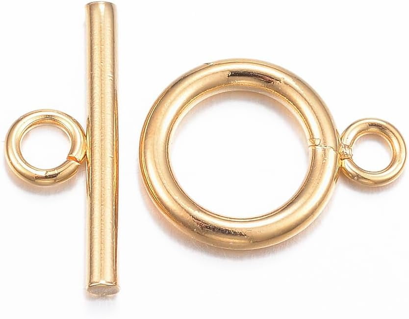 5 Set 304 Stainless Steel Toggle Clasps Real 18K Gold Plated Ring ...