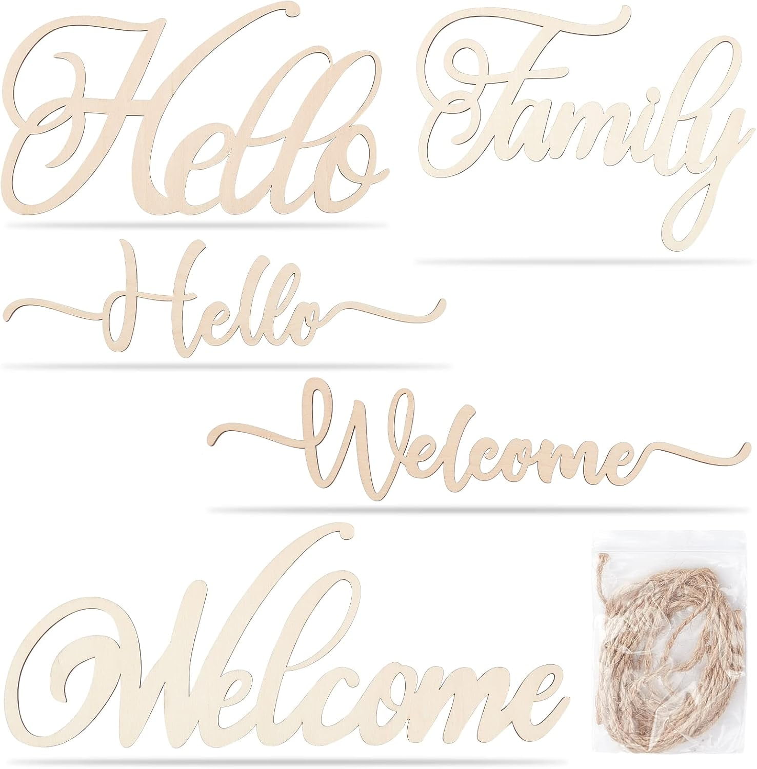 5 Set 5 Style Wood Sign Cutout Hello Family Welcome Wooden Letter Signs ...