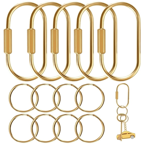 5 Set Brass Key Rings with Secure Screw Lock - Gold Carabiner Keychain ...