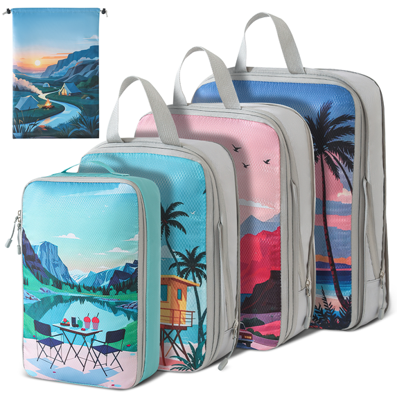 5 Set Compression Packing Cubes for Travel Essentials, Expandable ...