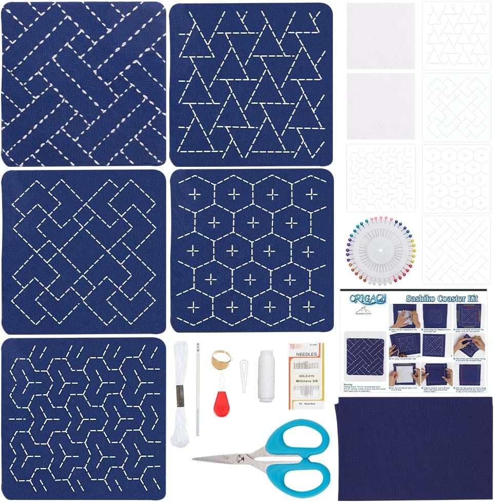 5 Set DIY Sashiko Coaster Kit Coaster Making Kit for Adults with ...