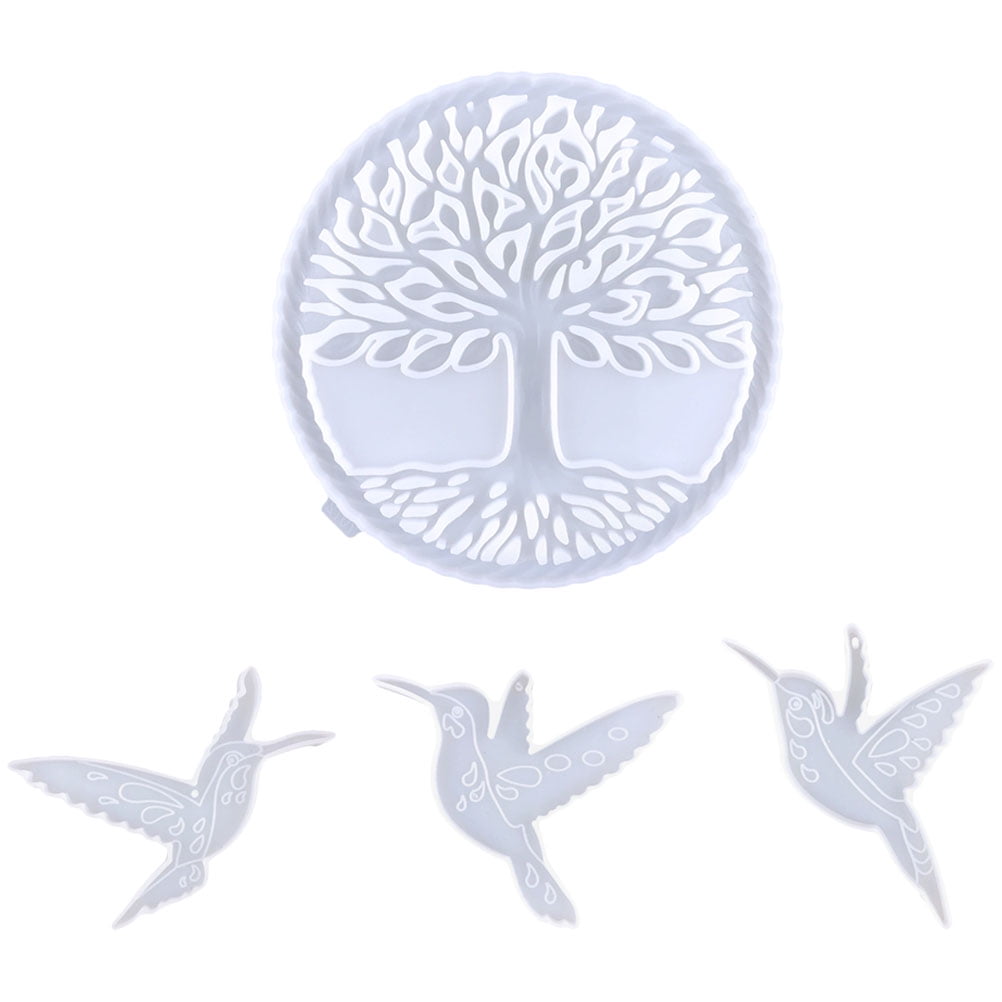 5 Set Epoxy Tree Silicone Mold Resin Ornament Molds Hummingbird Pendant ...