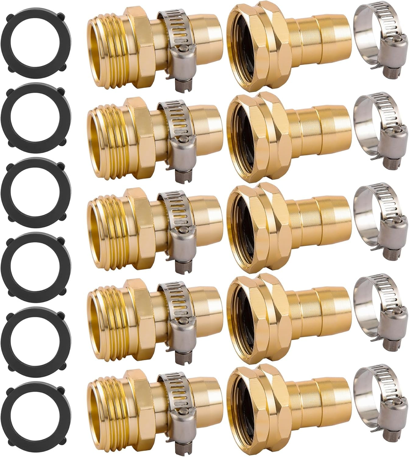5 Set Garden Hose Repair Connector Kit with Clamps, Fit for 3/4" or 5/8 ...
