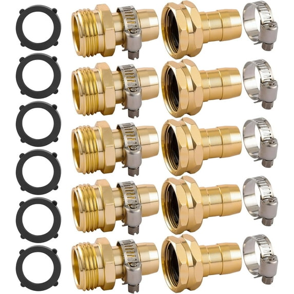 5 Set Garden Hose Repair Connector Kit with Clamps, Fit for 3/4" or 5/8 ...