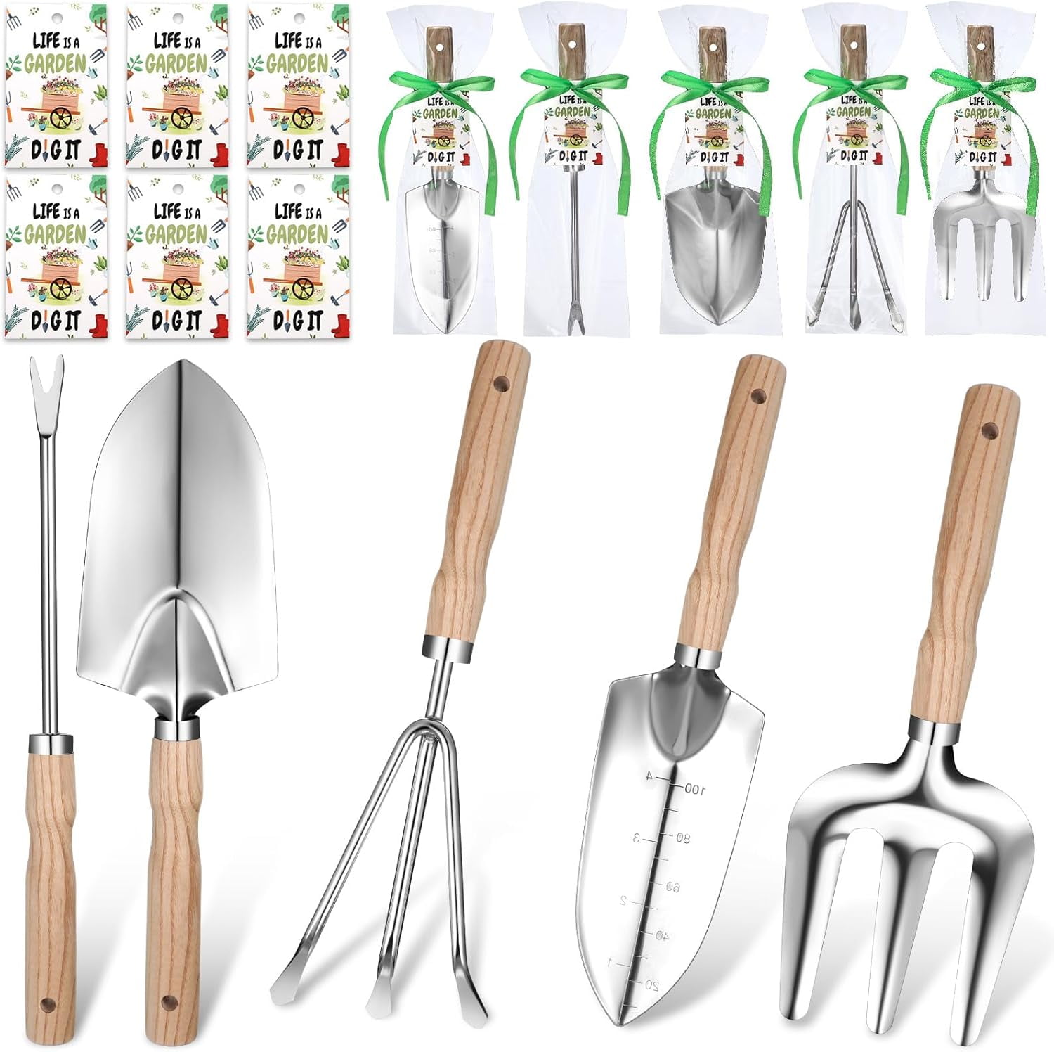 5 Set Gardening Tool Heavy Duty Gardening Tools Gifts with Wooden ...