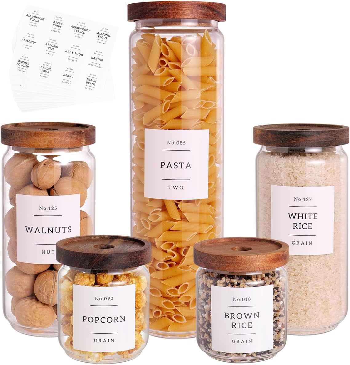 5 Set Glass Pantry Storage Jars with Acacia Airtight Lid - Thicken ...