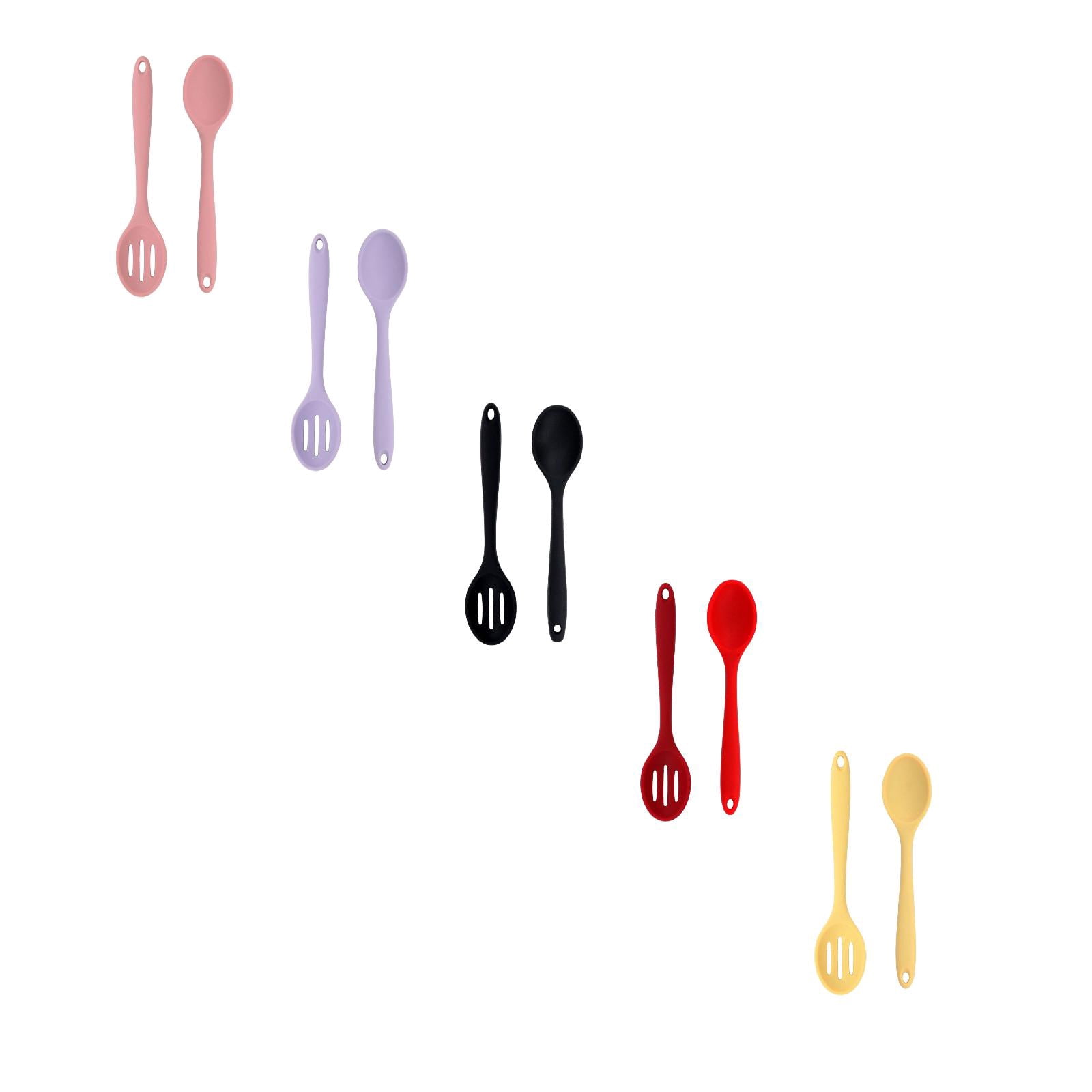 5 Set Heat Resistant Silicone Spoons, Solid & Slotted Kitchen Cooking ...