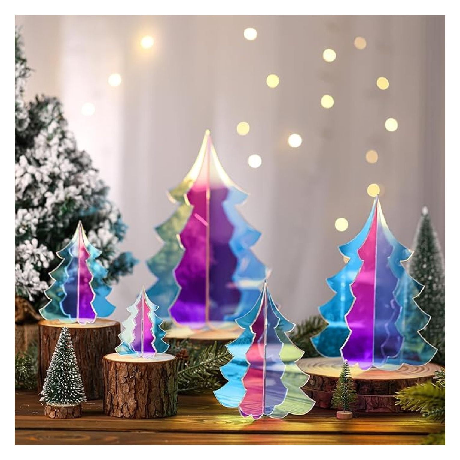5 Set Holographic Christmas Tree Decor for Fireplace Mantel Iridescent ...