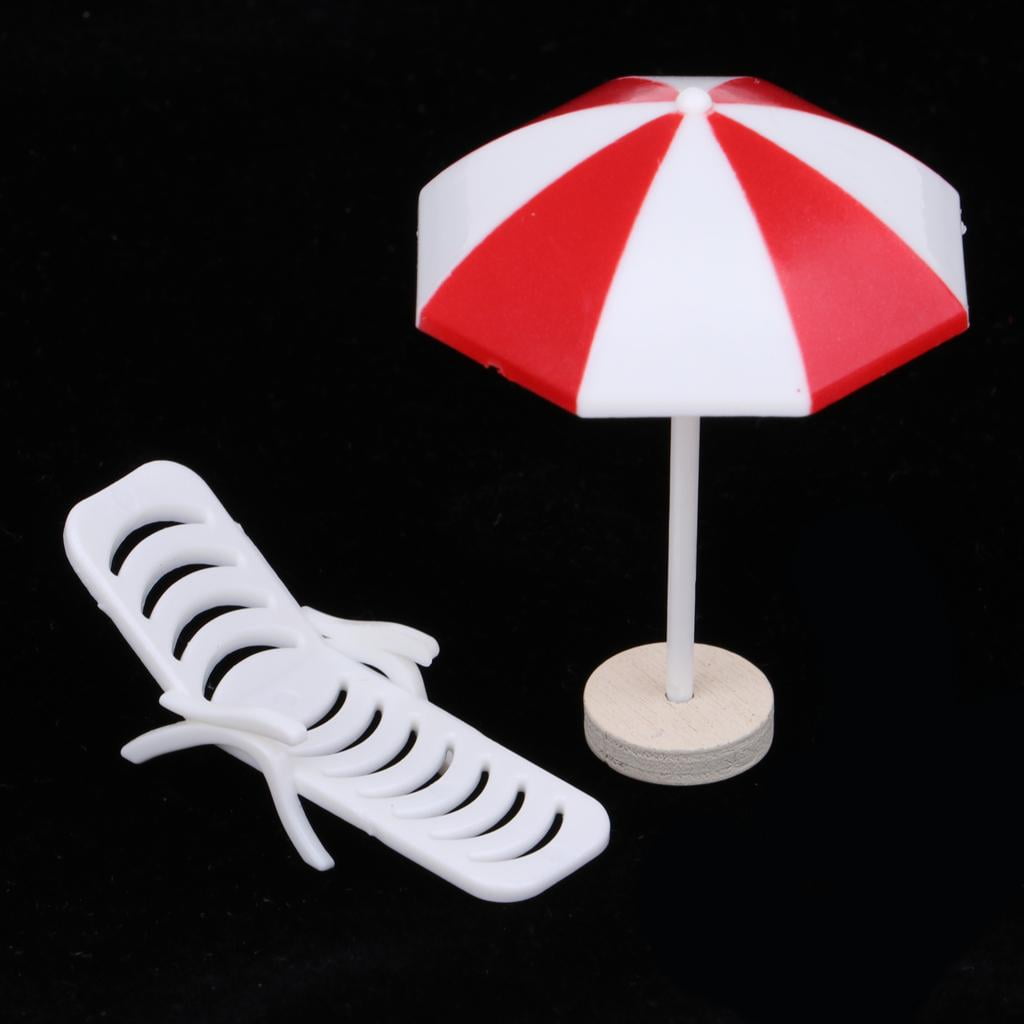 5 Set Mini Deck Chair Beach Umbrella for Dollhouse Yard Garden Swimming ...