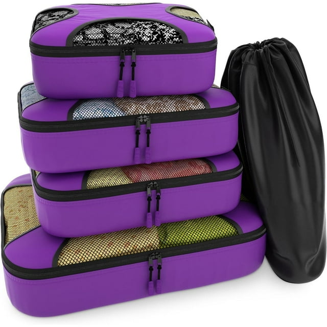 5 Set Packing Cubes Travel Organizers With Laundry Bag Orchid Purple