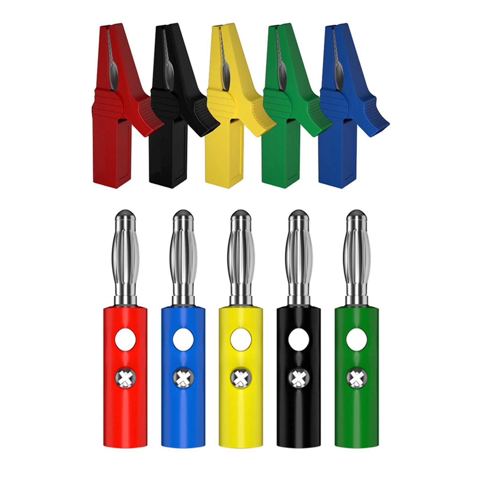 5 Set Safety Insulated Test Leads Crocodile Clips 55mm with 4mm Banana ...