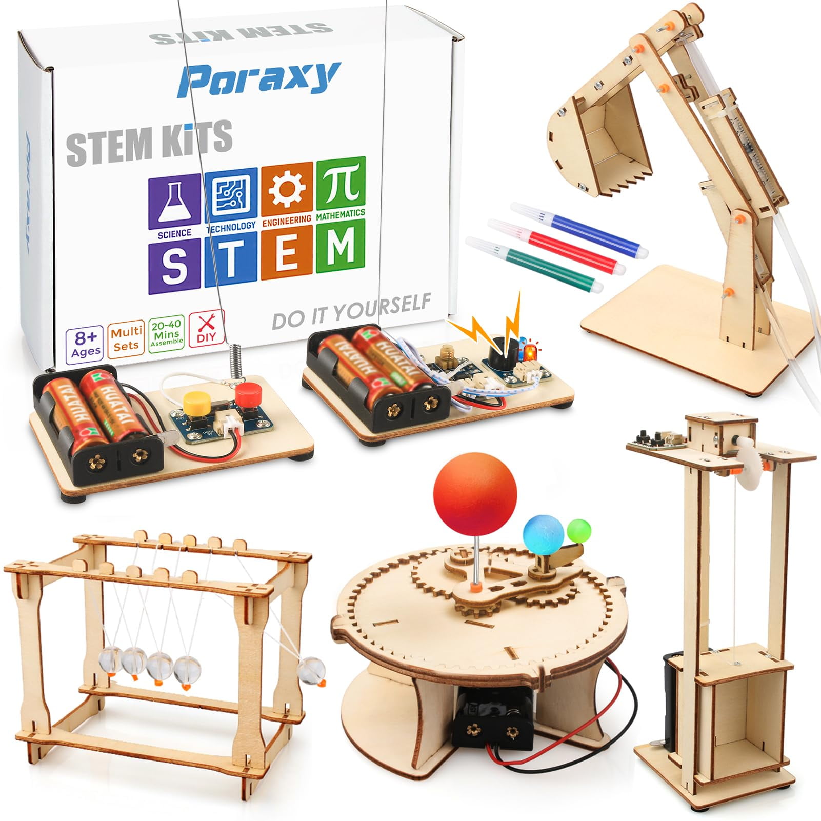 5 Set Stem Science Kits For Kids Age 8-12, Wooden Building Stem ...